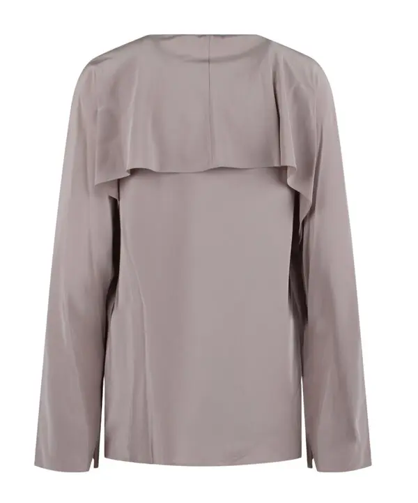 Helmut Lang Draped V-neck Blouse With Combination Sleeves - Cashmere Grey