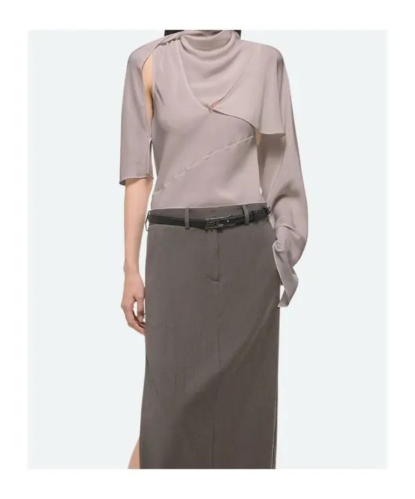 Helmut Lang Draped V-neck Blouse With Combination Sleeves - Cashmere Grey