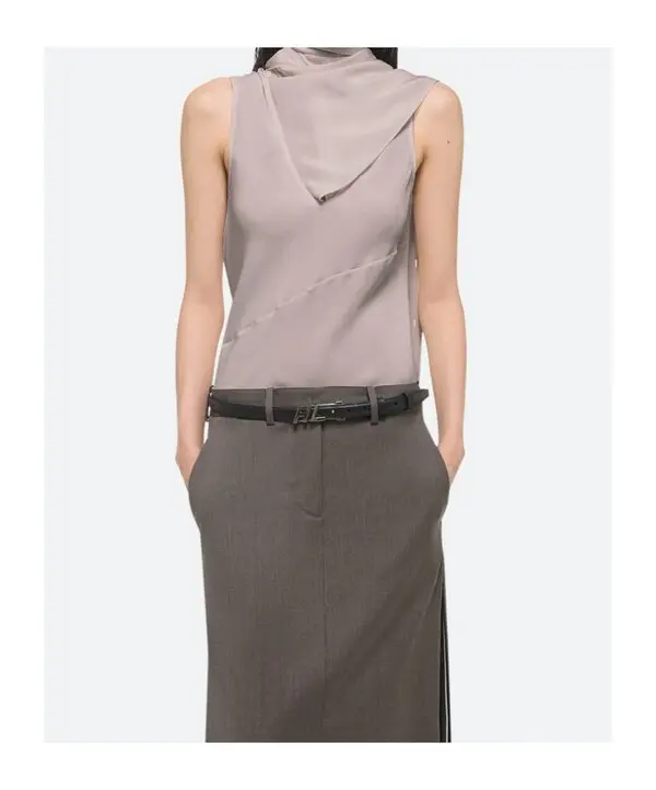 Helmut Lang Draped V-neck Blouse With Combination Sleeves - Cashmere Grey