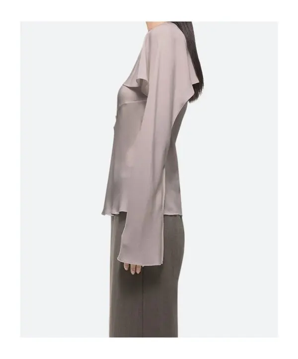 Helmut Lang Draped V-neck Blouse With Combination Sleeves - Cashmere Grey