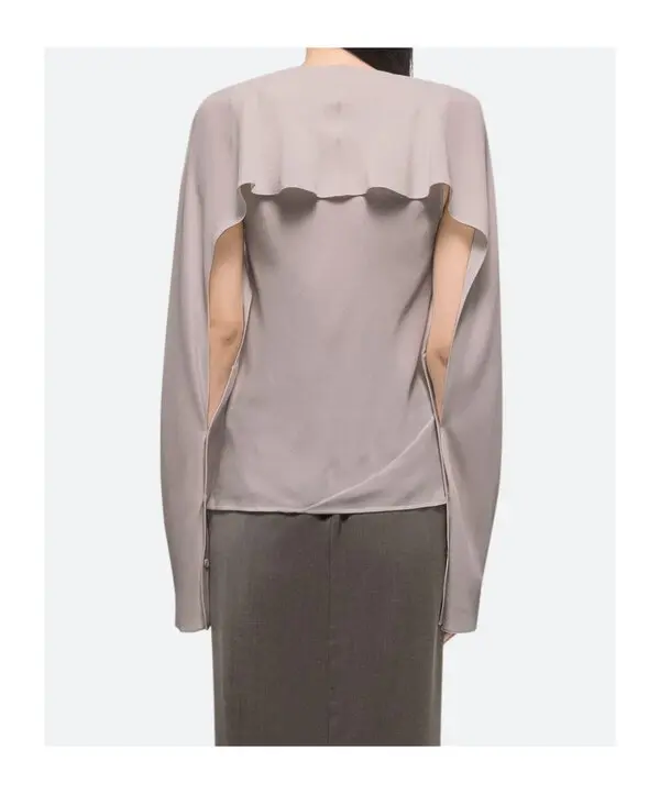 Helmut Lang Draped V-neck Blouse With Combination Sleeves - Cashmere Grey