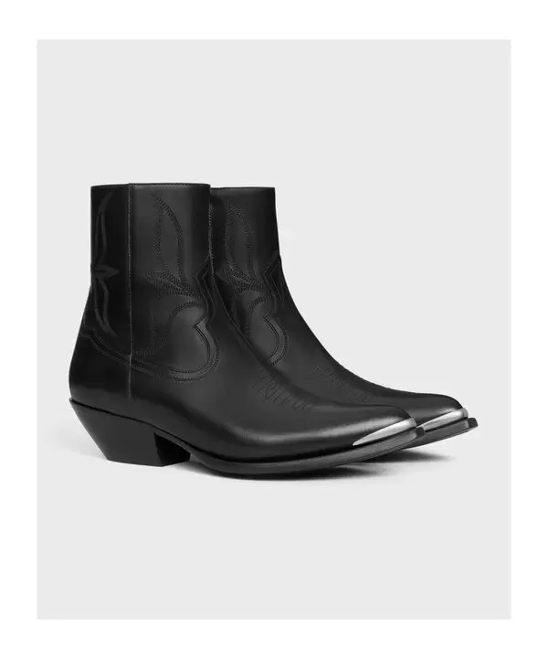 Celine Leon Zipped Boot With Metal Toe In Shiny Calfskin - Black