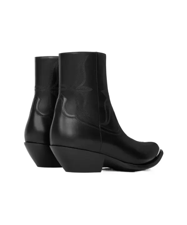 Celine Leon Zipped Boot With Metal Toe In Shiny Calfskin - Black