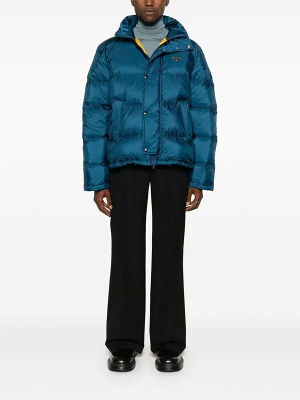 Prada Padded Hooded Jacket With Logo Plaque