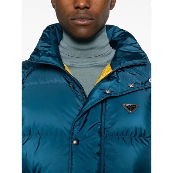 Prada Padded Hooded Jacket With Logo Plaque