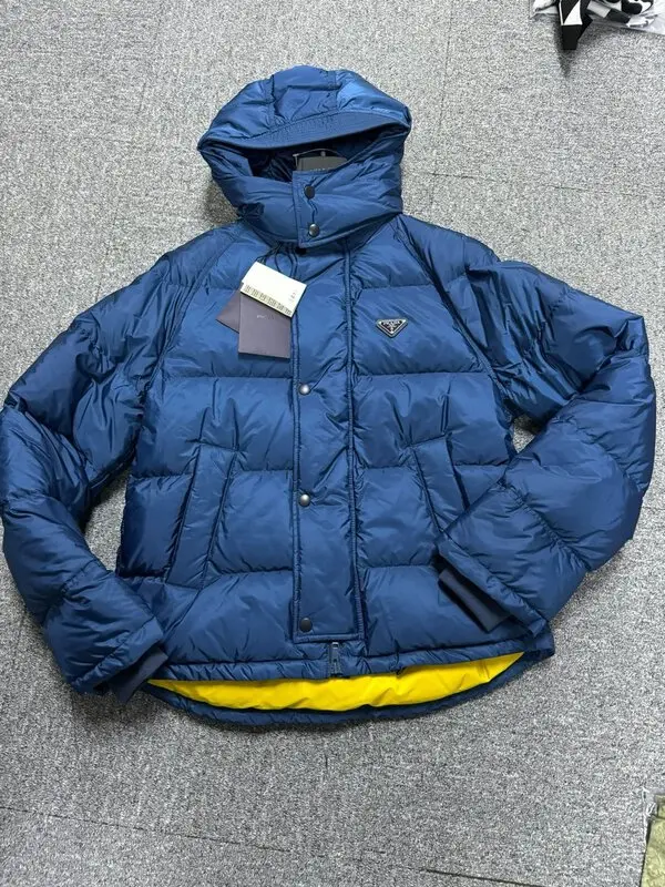 Prada Padded Hooded Jacket With Logo Plaque