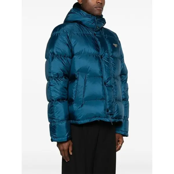 Prada Padded Hooded Jacket With Logo Plaque