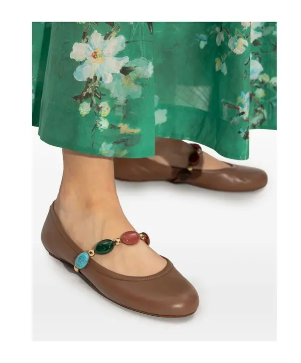 GIANVITO ROSSI Shanti Leather Ballerina Flats With Embellished Strap