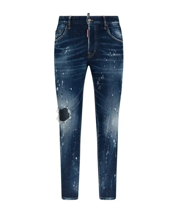 Dsquared2 Paint Splatter Distressed Skinny Fit Jeans - Navy Blue