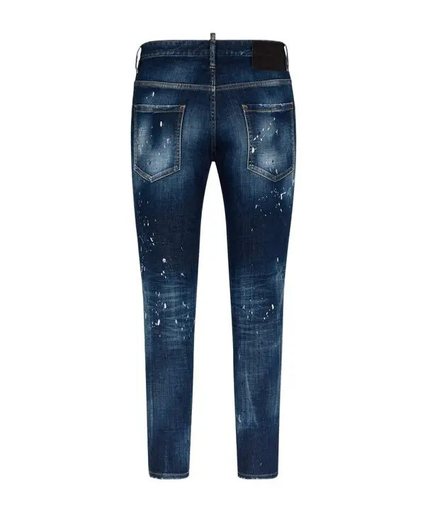 Dsquared2 Paint Splatter Distressed Skinny Fit Jeans - Navy Blue