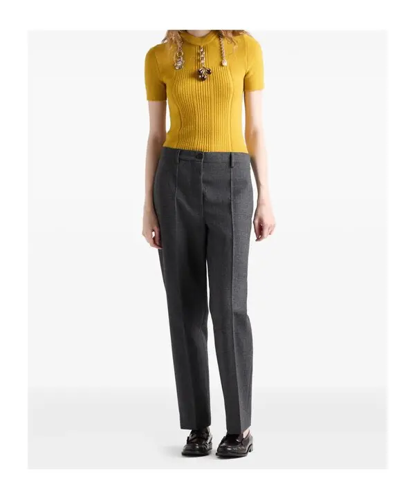Prada Embellished Knit Top With Short Sleeves - Yellow