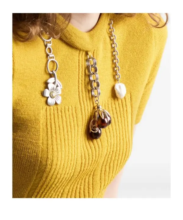 Prada Embellished Knit Top With Short Sleeves - Yellow