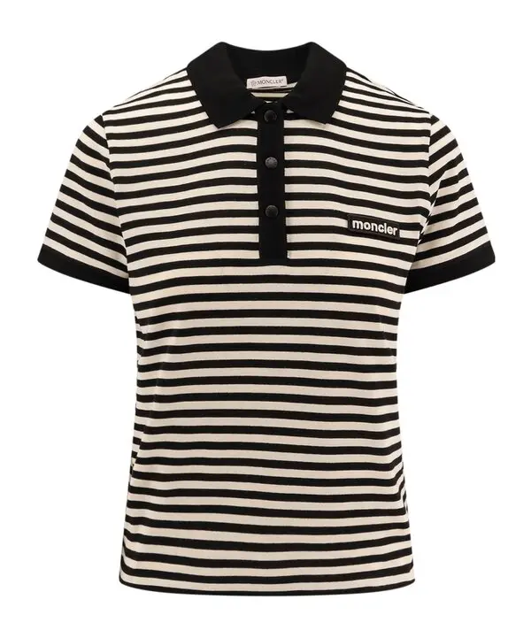 Moncler Striped Cotton Polo Shirt - Blue And White
