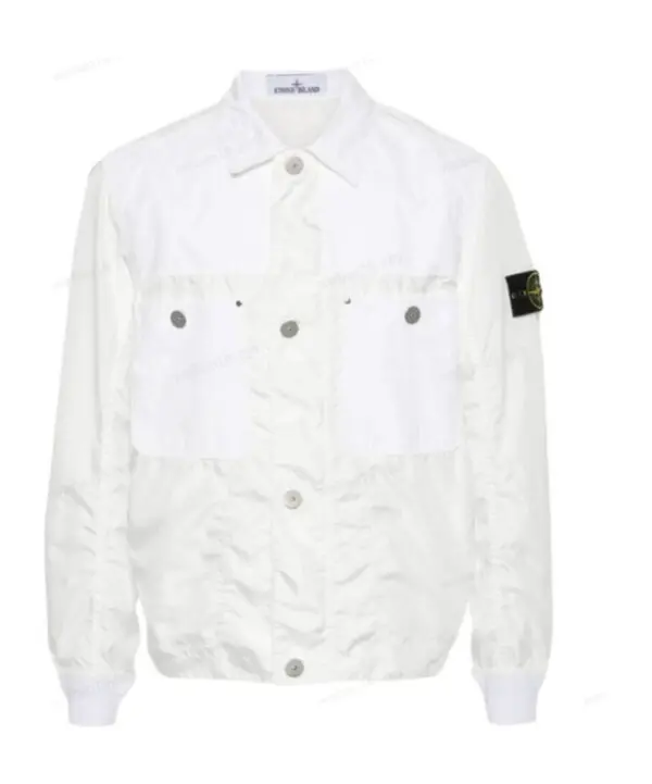 Stone Island Long Sleeve Casual Jacket With Lapels And Chest Pockets - White