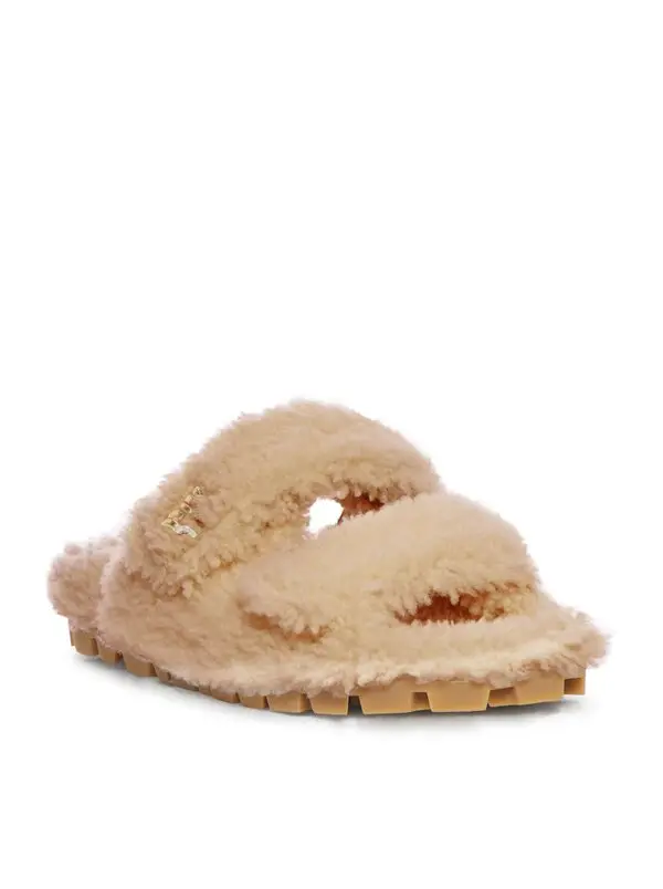 Miu Miu Shearling Slip-on Sandals With Lug Sole