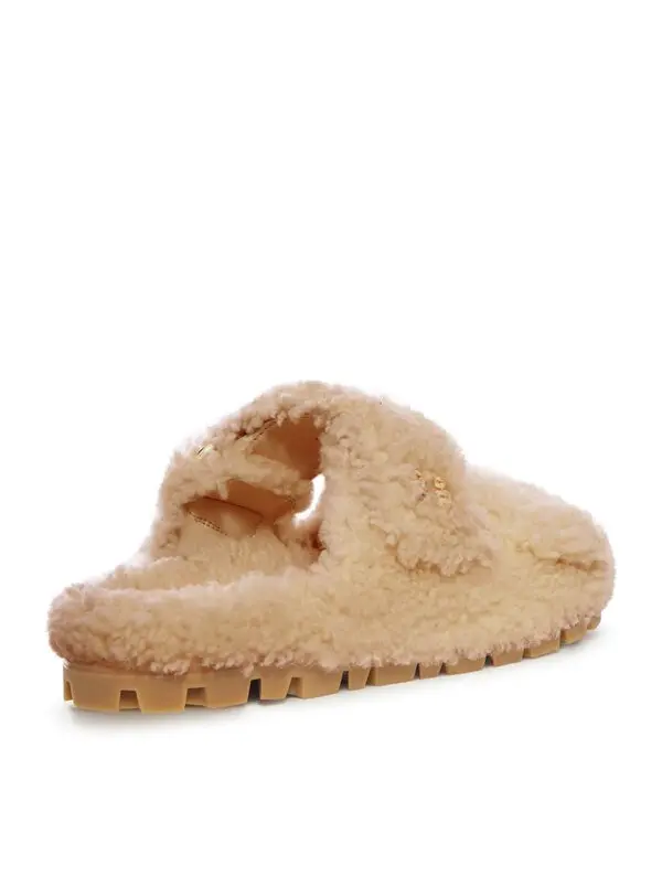 Miu Miu Shearling Slip-on Sandals With Lug Sole
