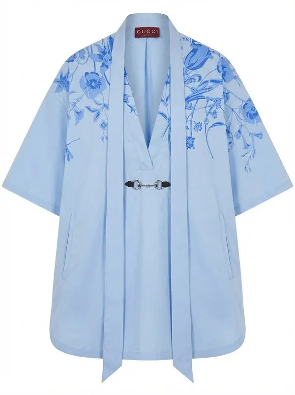 Gucci Horsebit Detail Floral Print Poplin Dress