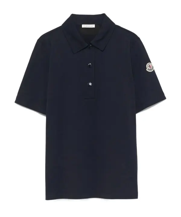 Moncler Logo Patch Short Sleeve Polo Shirt - Navy Blue