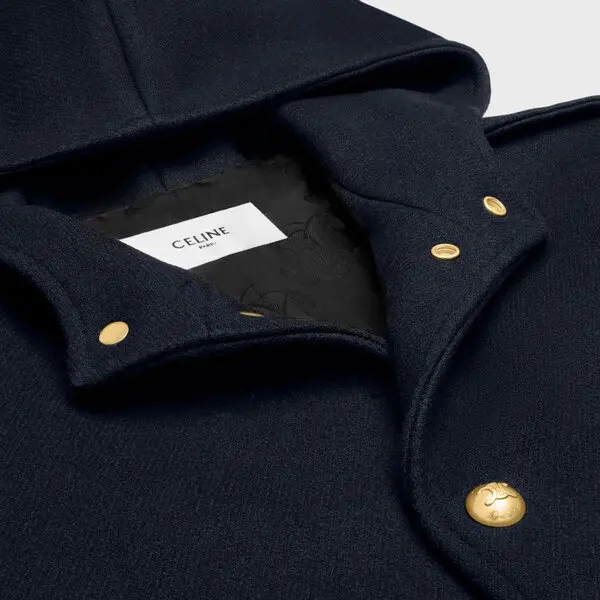 Celine Hooded Triomphe Coat In Wool Felt