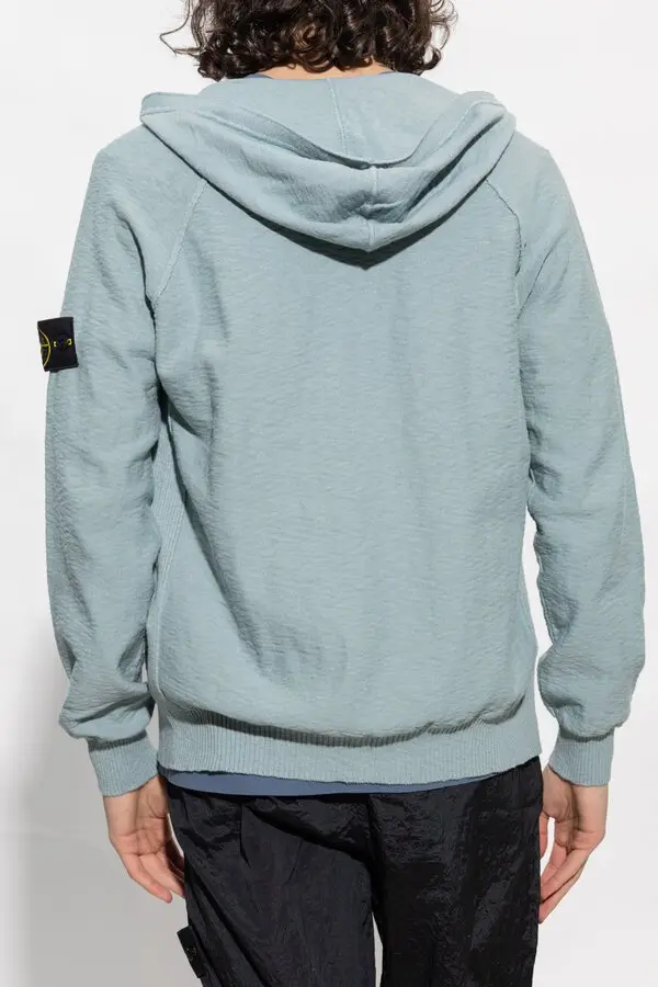 Stone Island Logo Patch Slub Zip-up Hoodie - Sky Color