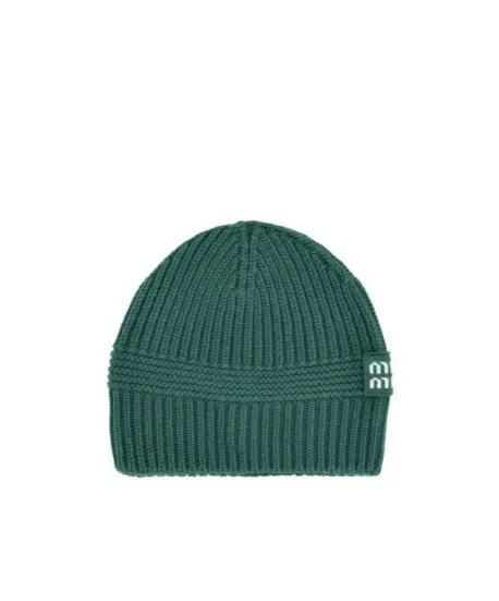 Miu Miu Logo-intarsia Knitted Beanie - Billiards