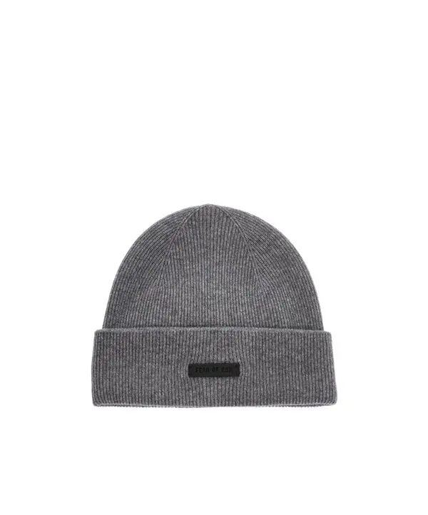 Fear Of God Logo Patch Ribbed Knit Beanie - Grey
