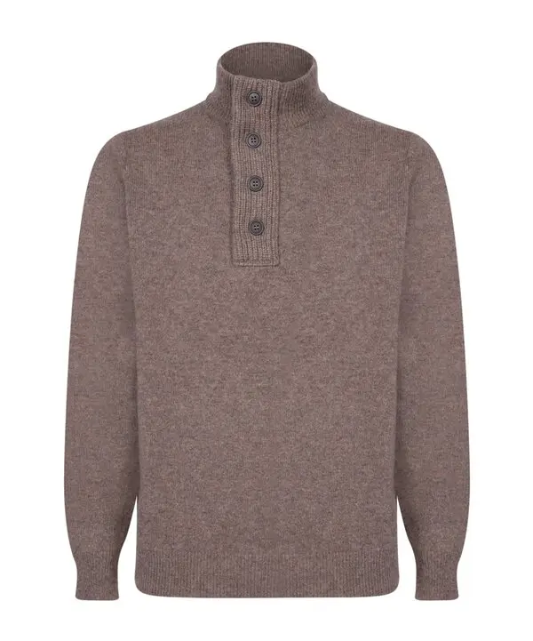Barbour High-neck Half-buttoned Knit Jumper With Arm Patches