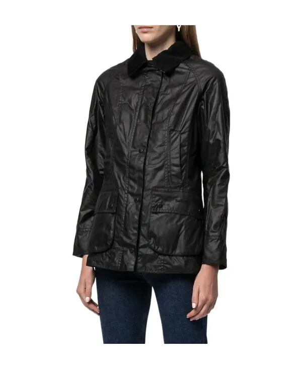 Barbour Waxed Buttoned Long-sleeved Jacket - Black