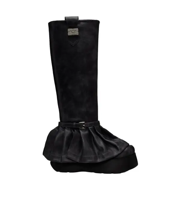 GANNI Kat Platform Boots With Detachable Ruffle - Ebony