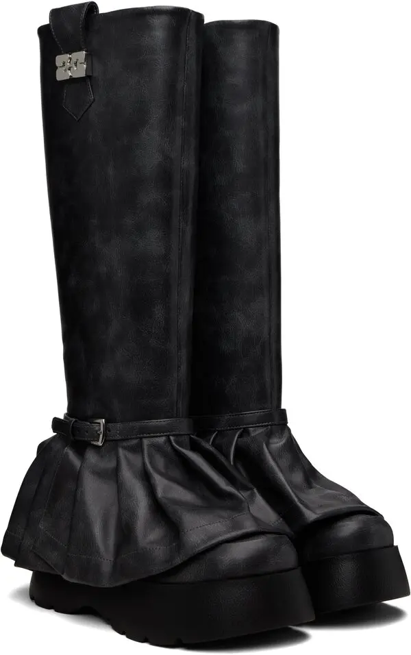 GANNI Kat Platform Boots With Detachable Ruffle - Ebony