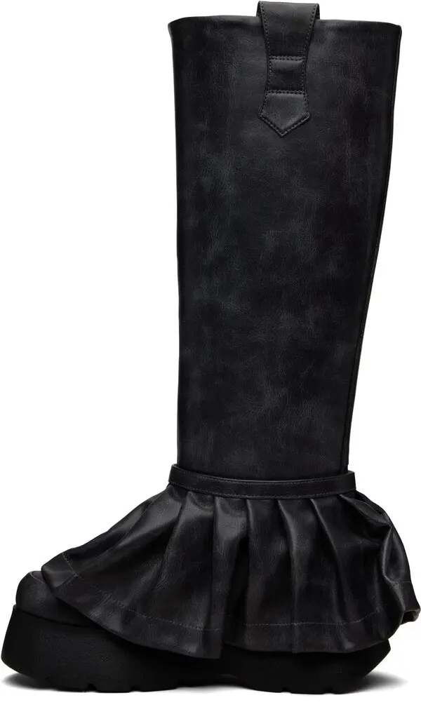 GANNI Kat Platform Boots With Detachable Ruffle - Ebony