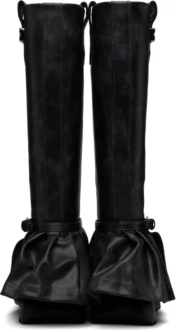 GANNI Kat Platform Boots With Detachable Ruffle - Ebony