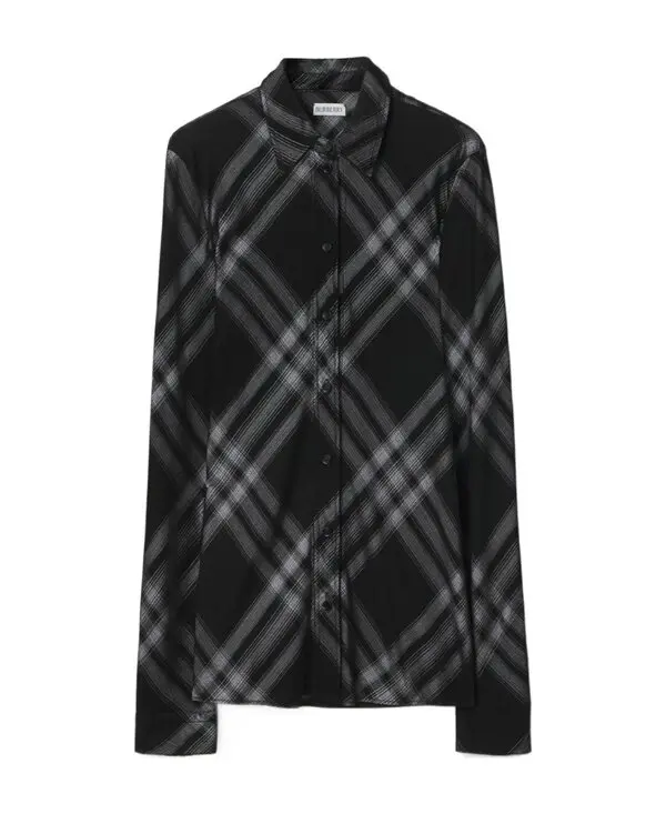 Burberry Check-printed Long-sleeved Shirt - Black