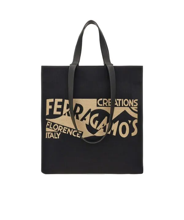 FERRAGAMO Large Logo Jacquard Shoulder Bag - Black