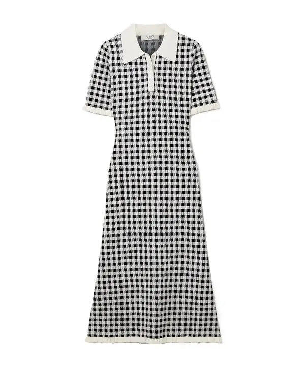 Sea Saige Ruffled Checked Jacquard-knit Midi Dress - Gray