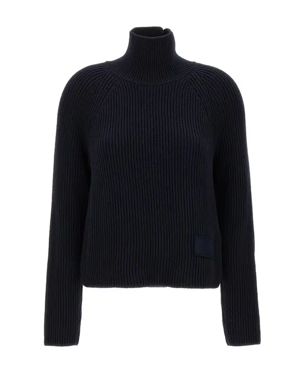 AMI Paris Ribbed Turtleneck Sweater With Logo Patch - Black