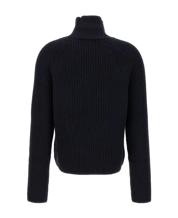 AMI Paris Ribbed Turtleneck Sweater With Logo Patch - Black