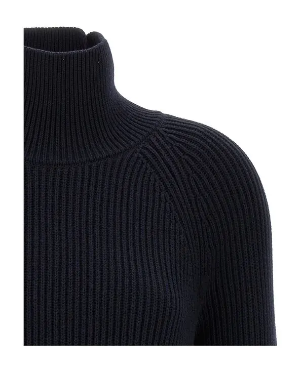 AMI Paris Ribbed Turtleneck Sweater With Logo Patch - Black