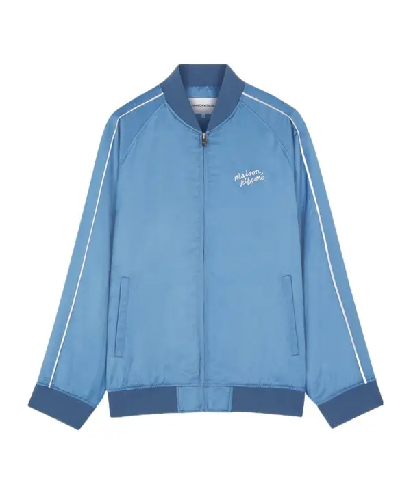 Maison Kitsuné Embroidered Satin Bomber Jacket - Blue