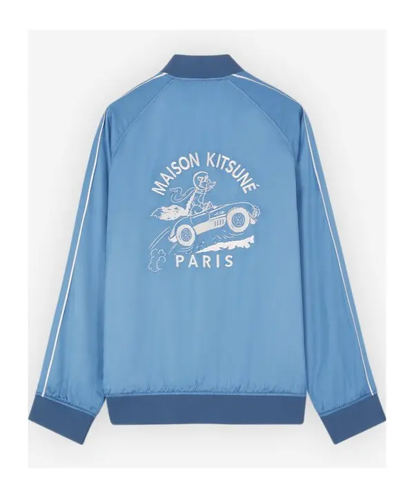 Maison Kitsuné Embroidered Satin Bomber Jacket - Blue