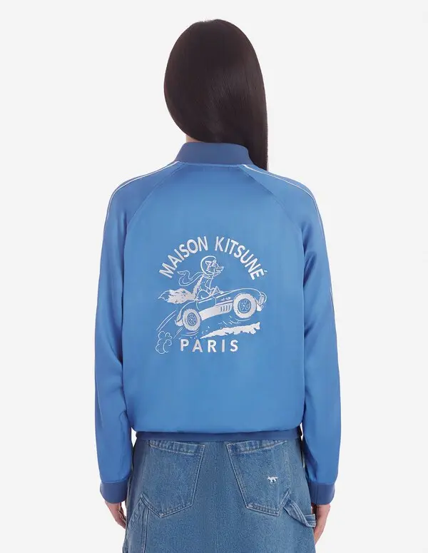 Maison Kitsuné Embroidered Satin Bomber Jacket - Blue