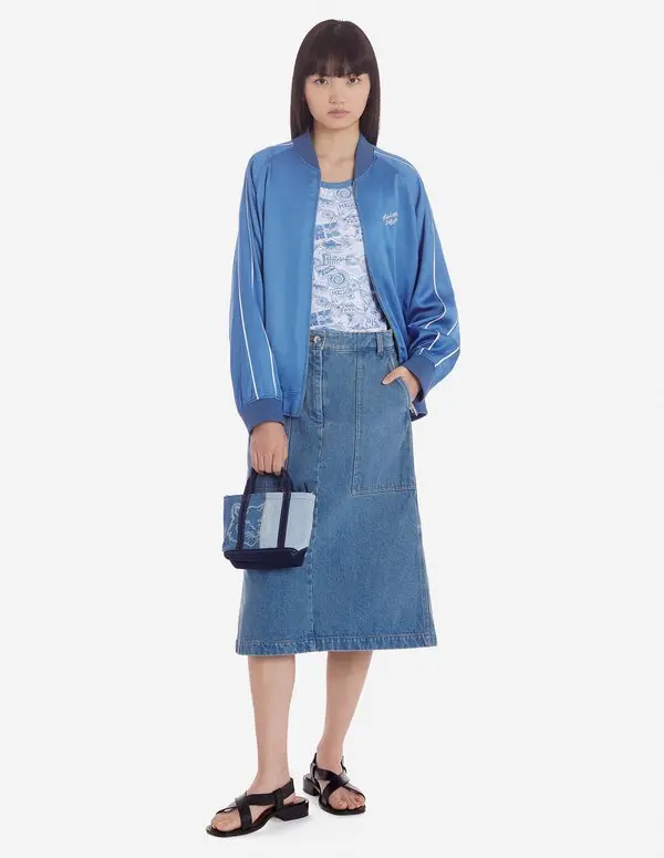 Maison Kitsuné Embroidered Satin Bomber Jacket - Blue