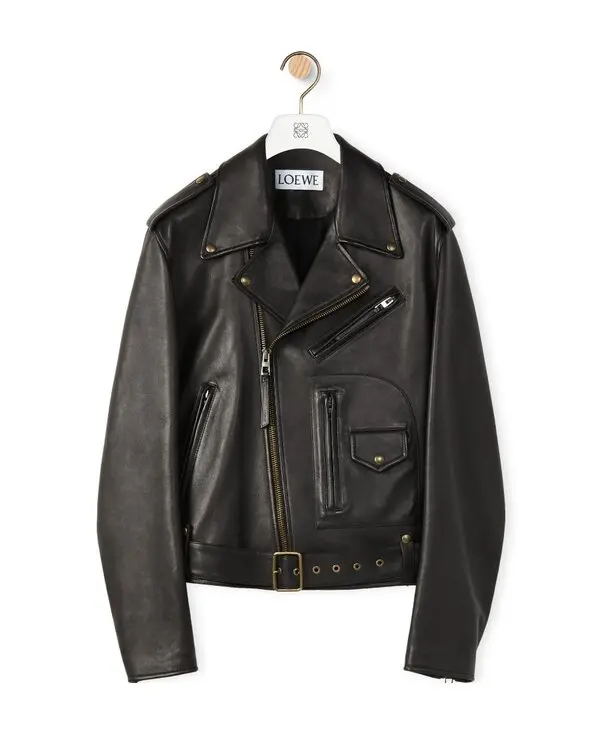 Loewe Zip-up Long Sleeved Leather Biker Jacket - Black
