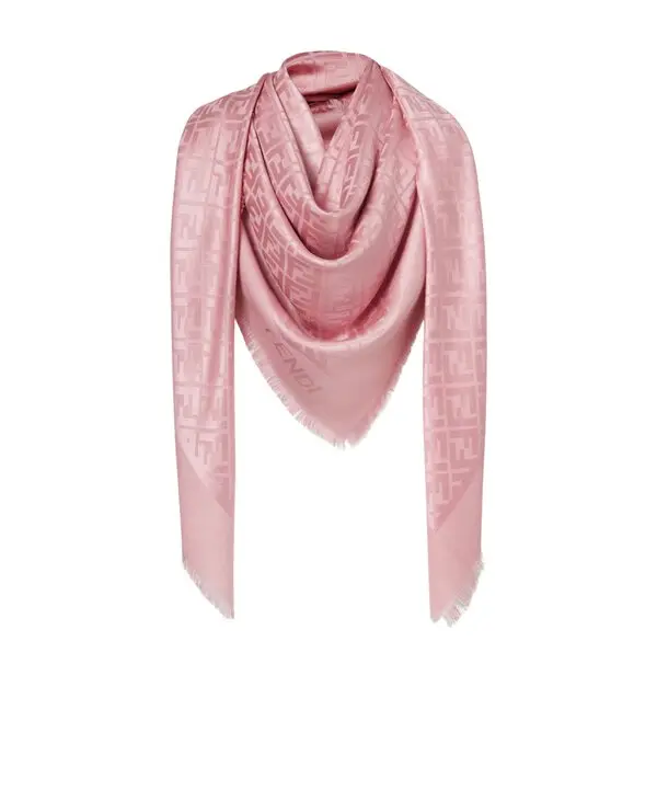 Fendi Ff Jacquard Fringed-edge Scarf - Pink