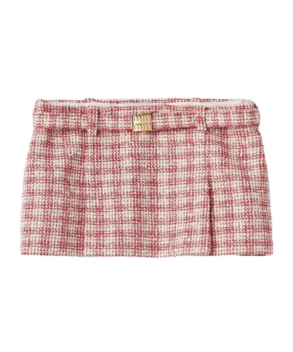 Miu Miu Belted A-line Tweed Miniskirt