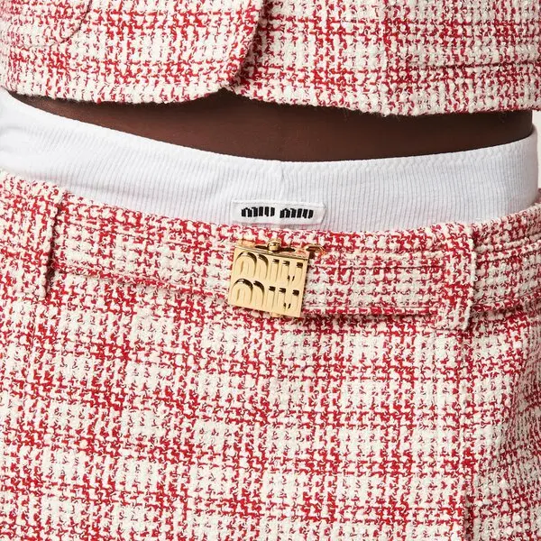 Miu Miu Belted A-line Tweed Miniskirt