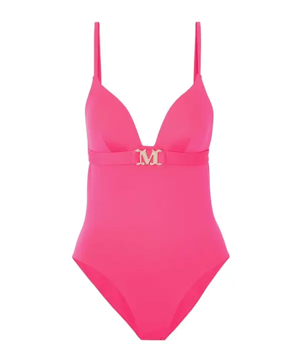 Max Mara Sleeveless Plunge Neck One-piece Swimsuit With Logo Detail - Pink