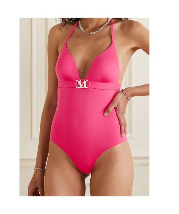 Max Mara Sleeveless Plunge Neck One-piece Swimsuit With Logo Detail
