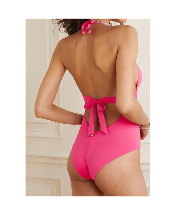 Max Mara Sleeveless Plunge Neck One-piece Swimsuit With Logo Detail