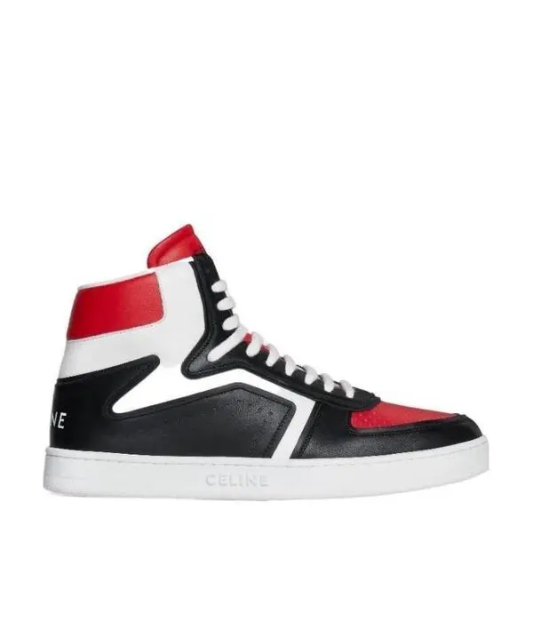 Celine Ct-01 High Top Sneaker In Calfskin - Black/white/red